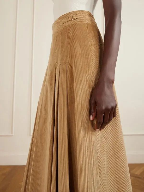 Gabriela Hearst Pleated Corduroy Maxi Skirt - Beige