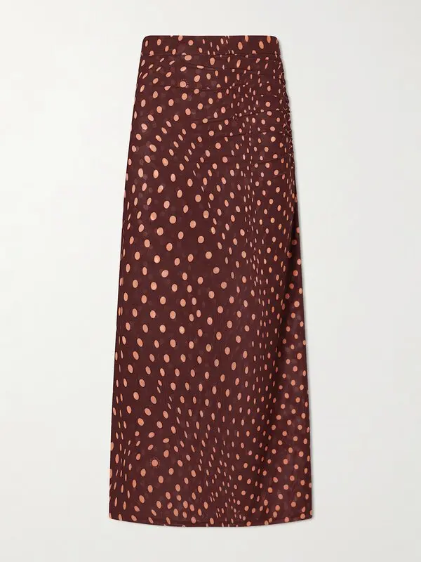 Stella McCartney Gathered Polka-dot Mesh Midi Skirt - Burgundy
