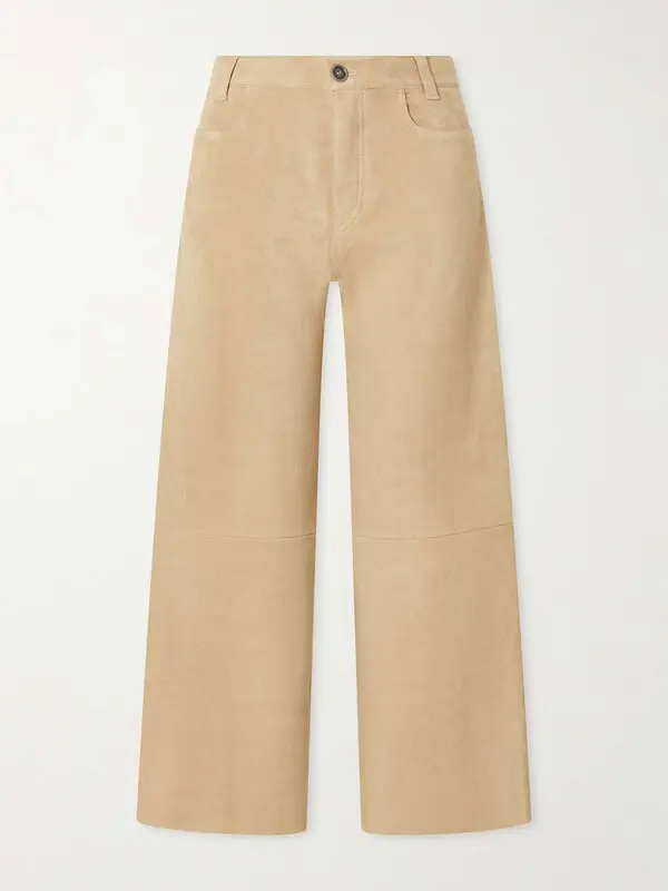 Stouls Cropped Suede Wide-leg Pants - Beige