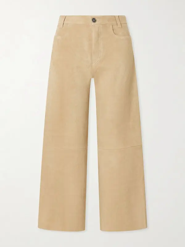 Stouls Cropped Suede Wide-leg Pants - Neutrals