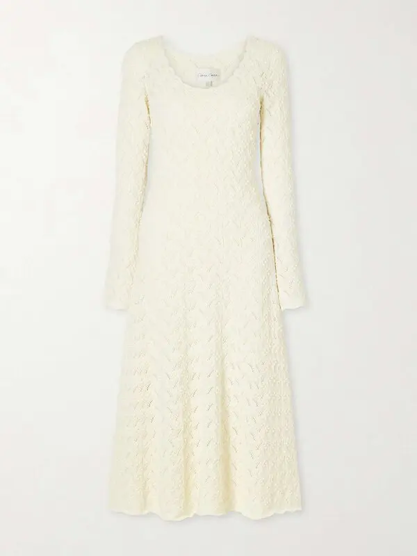 Cara Cara Avril Pointelle-knit Cotton Midi Dress - Ivory
