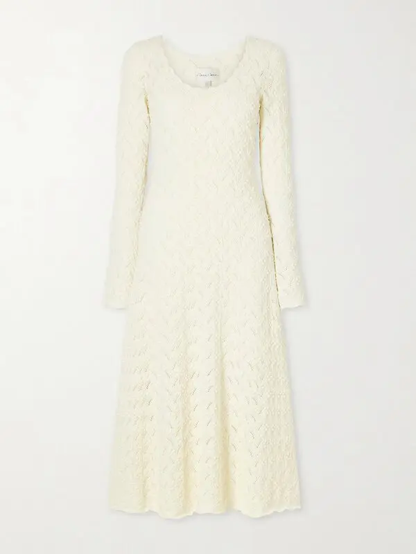 Cara Cara Avril Pointelle Knit Cotton Midi Dress - Neutrals