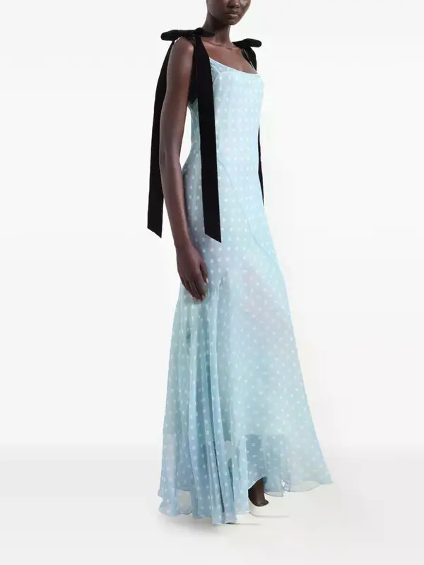 Nina Ricci Light Silk Polka Dot Mermaid Maxi Dress - Blue