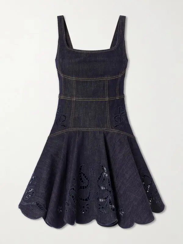 SELF-PORTRAIT Embroidered Denim Mini Dress - Blue