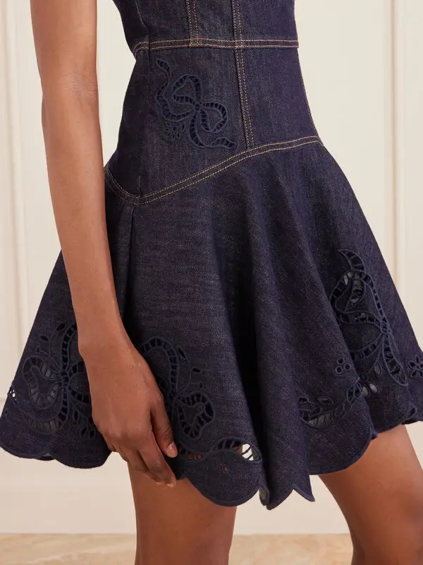 SELF-PORTRAIT Embroidered Denim Mini Dress