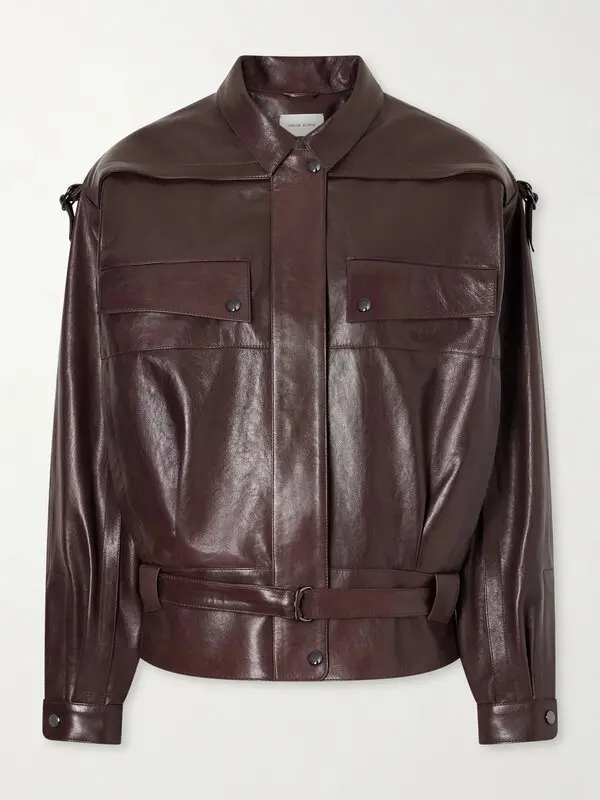 Magda Butrym Belted Leather Biker Jacket - Burgundy