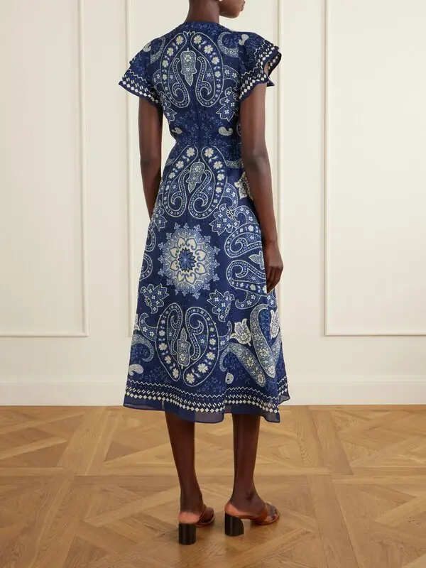 Sea Emelina Paisley-printed Ramie Midi Dress - Blue