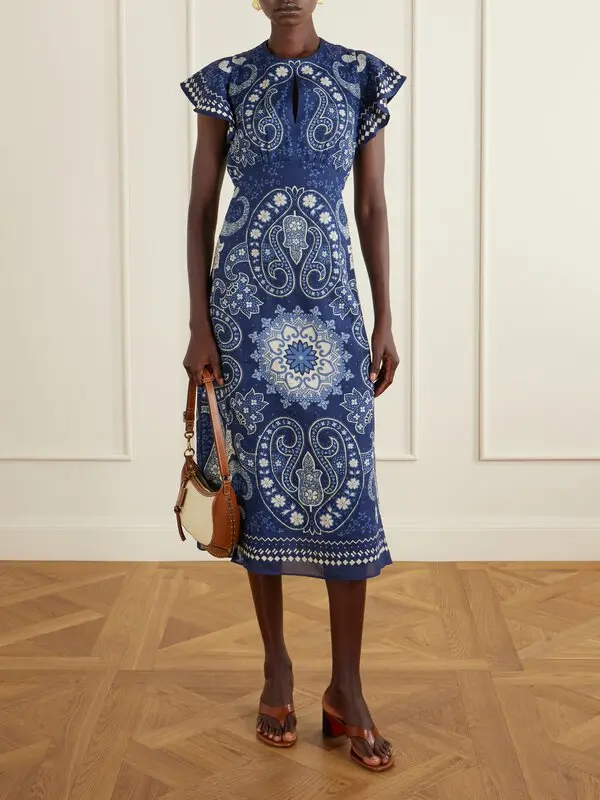 Sea Emelina Paisley-printed Ramie Midi Dress - Blue