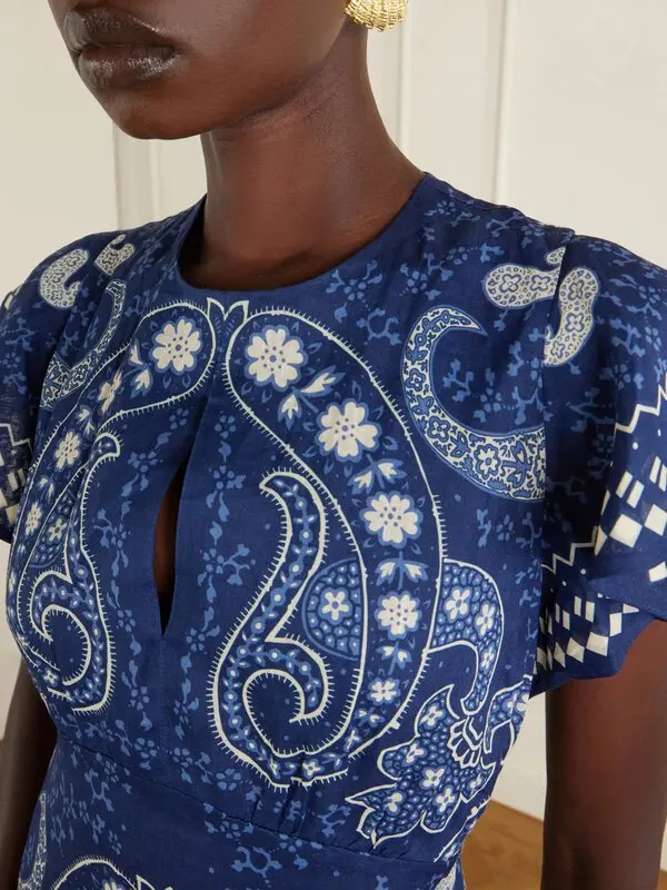 Sea Emelina Paisley-printed Ramie Midi Dress - Blue