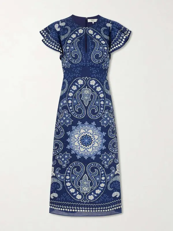 Sea Emelina Paisley-printed Ramie Midi Dress - Navy