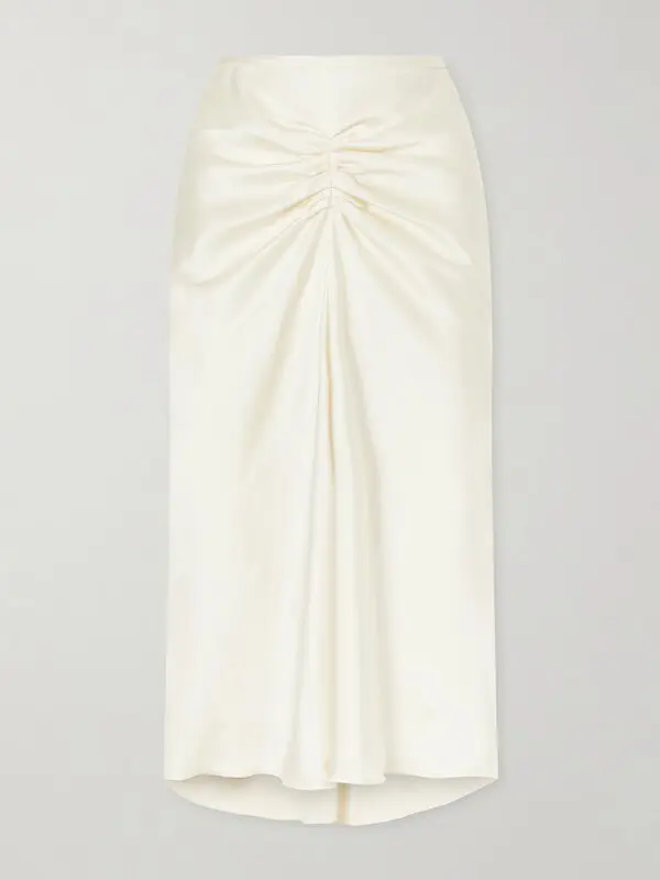 Victoria Beckham Bela Ruched Satin Midi Skirt - Neutrals
