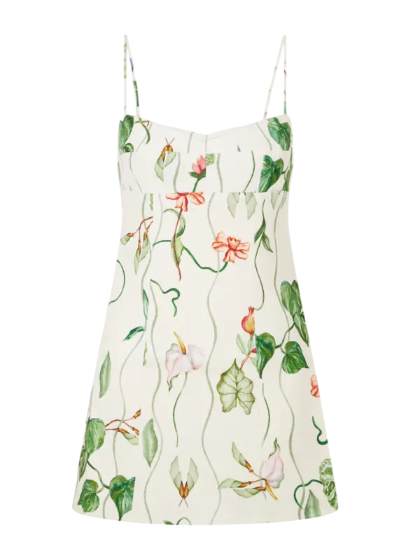 Cara Cara Cherry Printed Linen Mini Dress - Neutrals