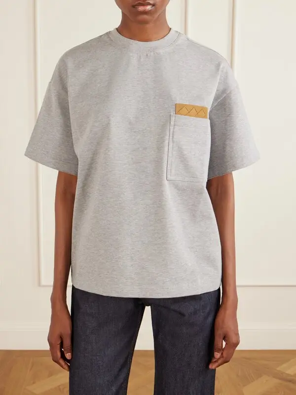 Bottega Veneta Intrecciato Suede-trimmed Organic Cotton-jersey T-shirt - Gray