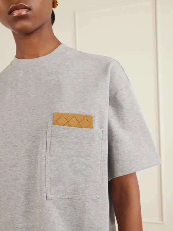 Bottega Veneta Intrecciato Suede-trimmed Organic Cotton-jersey T-shirt - Gray