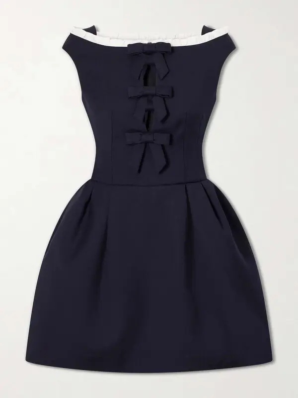 SHUSHU/TONG Sleeveless Wool Mini Dress With Bow Cut-outs - Navy