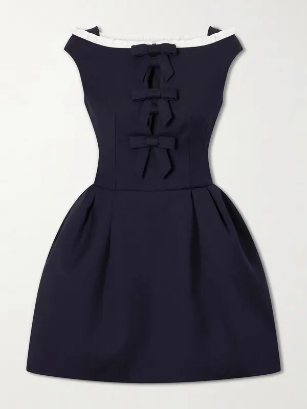 SHUSHU/TONG Bow Cut-out Wool Mini Dress - Navy