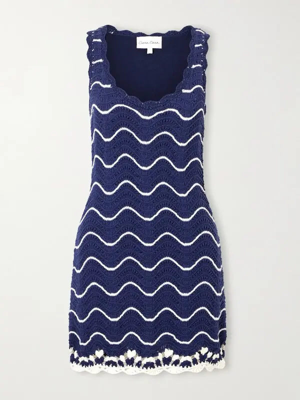 Cara Cara Orel Scalloped Striped Cotton Knit Mini Dress - Blue