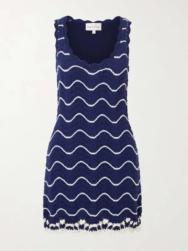 Cara Cara Orel Scalloped Striped Cotton Knit Mini Dress - Navy