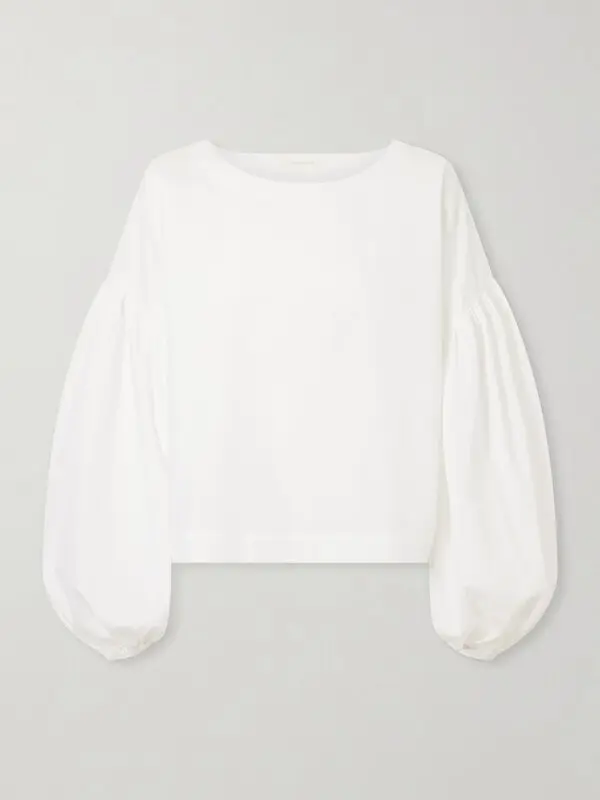 Suzie Kondi Balloon Sleeve Cotton Poplin Blouse - White