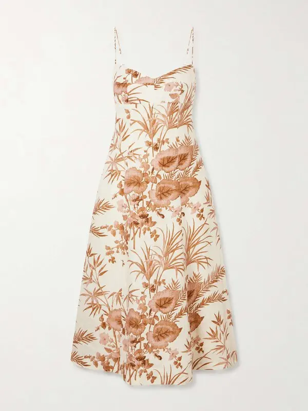 Cara Cara Cherry Floral-print Linen Midi Dress - Camel