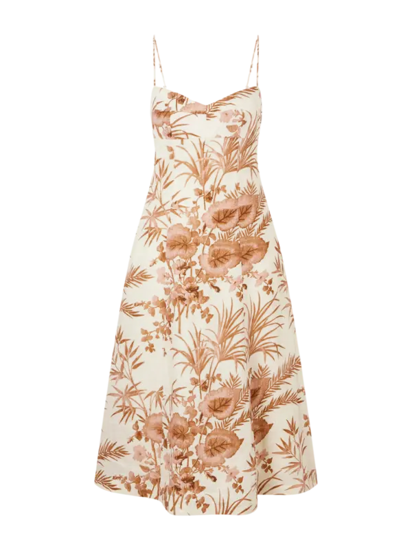 Cara Cara Cherry Floral-print Linen Midi Dress - Camel