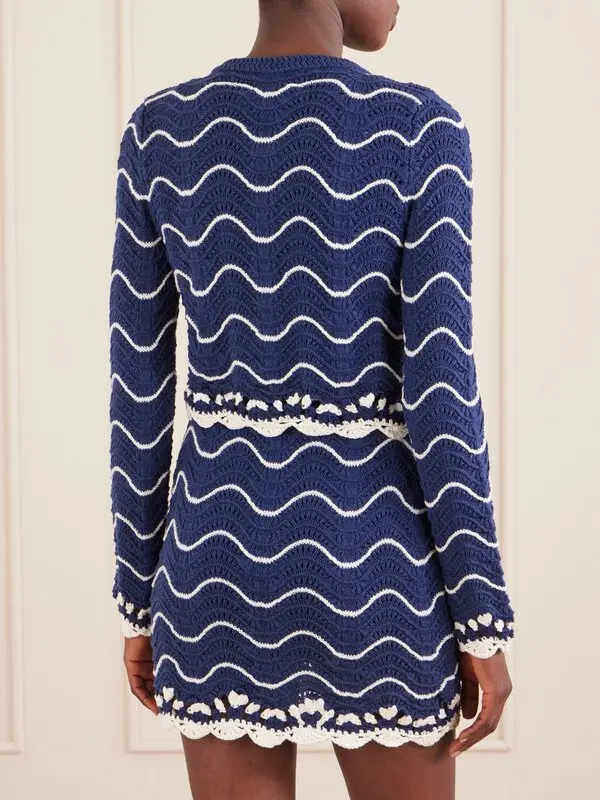 Cara Cara Louise Scalloped Striped Cotton Knit Cardigan - Blue