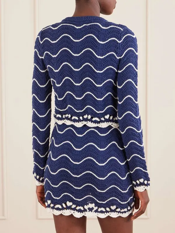 Cara Cara Louise Scalloped Striped Cotton Knit Cardigan - Navy