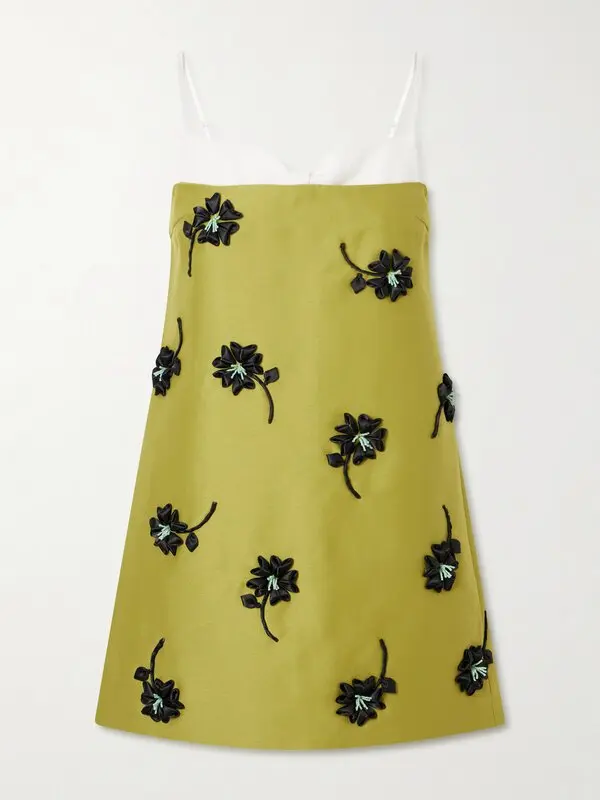 SHUSHU/TONG Corseted Floral Appliqué Mini Dress - Green