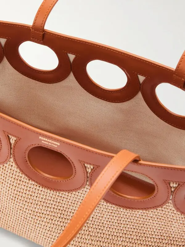 FERRAGAMO Gancio Raffia Tote Bag - Neutrals