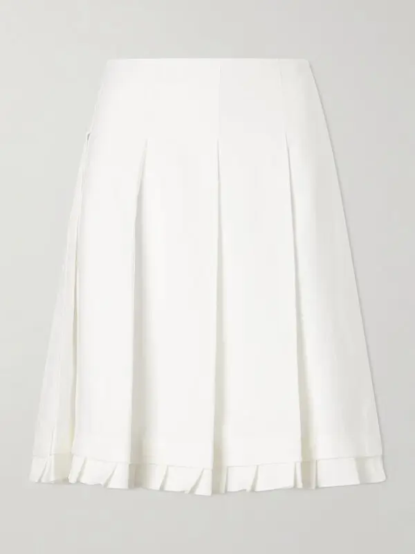 SHUSHU/TONG Pleated Linen Midi Skirt - White