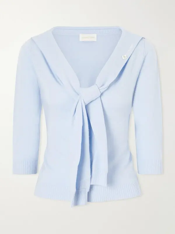 SHUSHU/TONG Logo-appliquéd Tie-detailed Wool Sweater - Blue