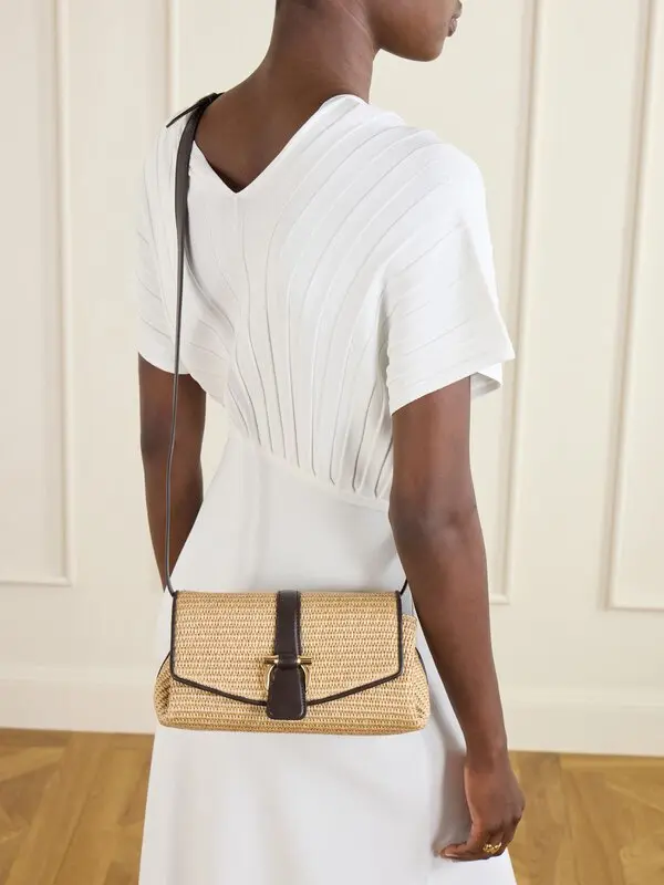 FERRAGAMO Mia' Raffia Cross Body Bag With Leather Trim