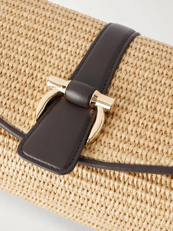 FERRAGAMO Mia' Raffia Cross Body Bag With Leather Trim