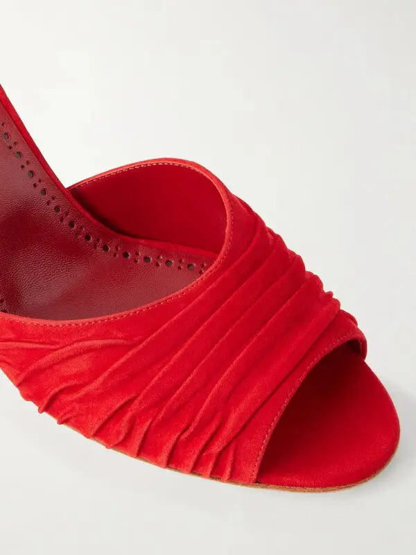 Manolo Blahnik Ruched Suede Mules - Red