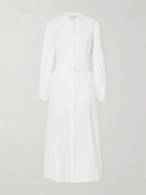 Gabriela Hearst Lydia Belted Linen Midi Dress - White