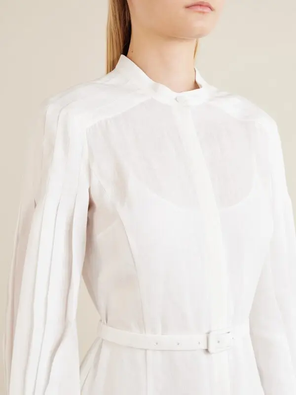 Gabriela Hearst Belted Linen Midi Dress - White