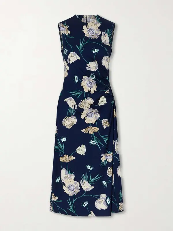 Erdem Floral Printed Ponte Midi Dress - Navy