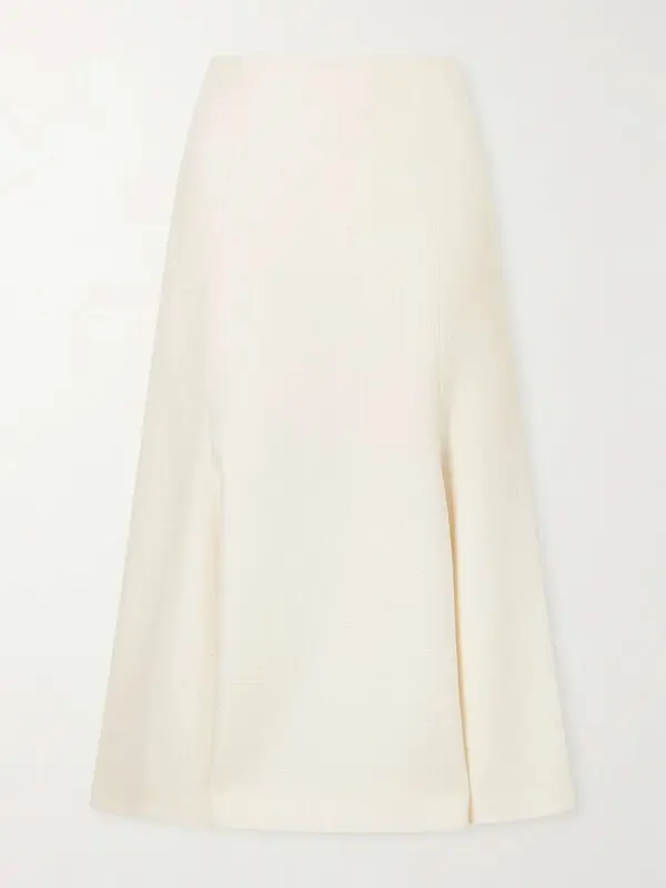 Gabriela Hearst Patterson Frayed Wool And Cashmere-blend Midi Skirt - Ivory