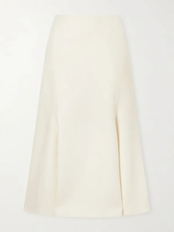 Gabriela Hearst Patterson Frayed Wool And Cashmere-blend Midi Skirt - Neutrals
