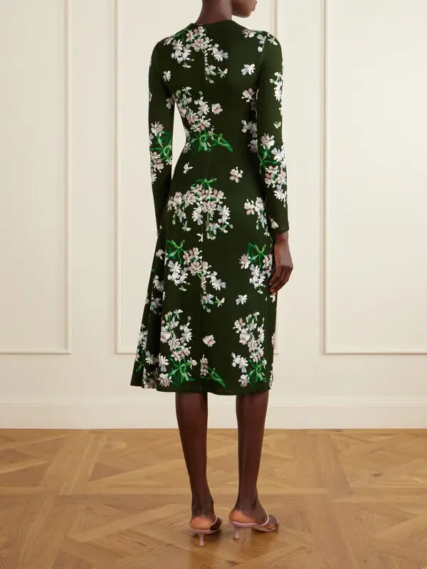Erdem Gathered Floral-print Jersey Midi Dress