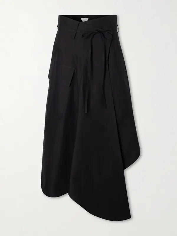 Bottega Veneta Wrapped Cotton-mousseline Maxi Skirt - Black