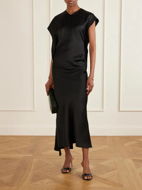 Victoria Beckham Gathered Satin Midi Dress