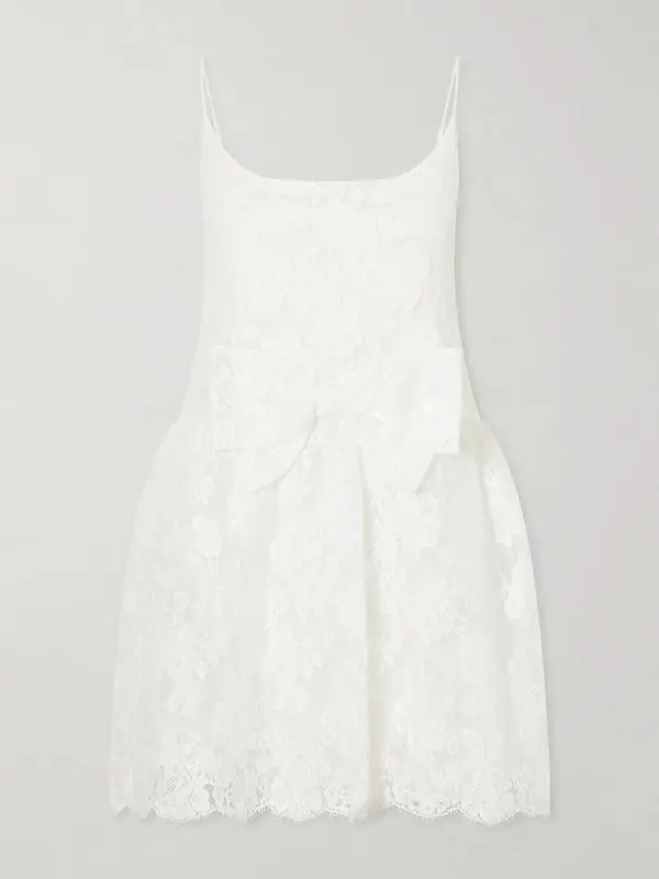 SHUSHU/TONG Lace Mini Dress With Oversized Bow Detail - White