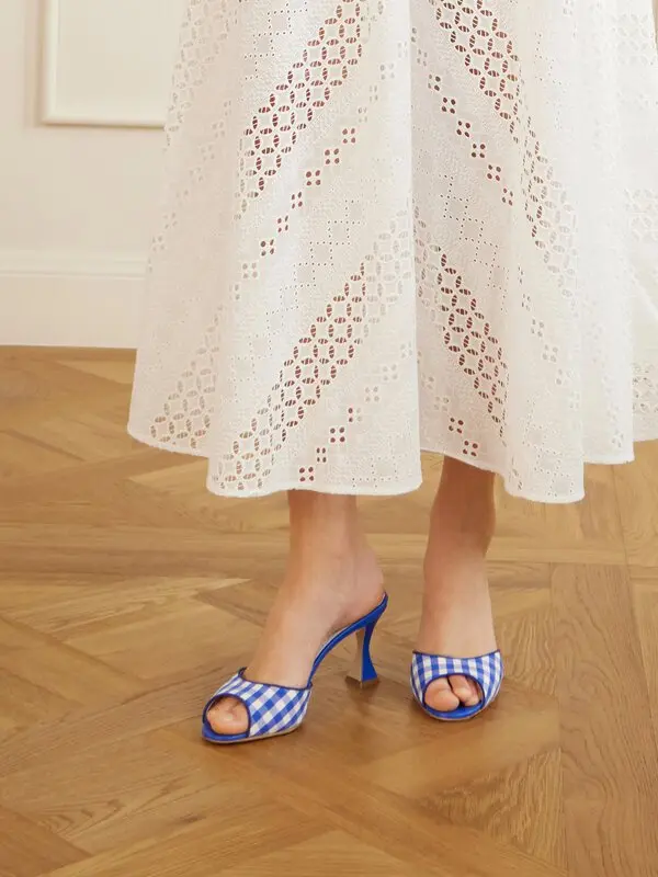 Manolo Blahnik Jadara 70 Checked Woven Mules - Blue