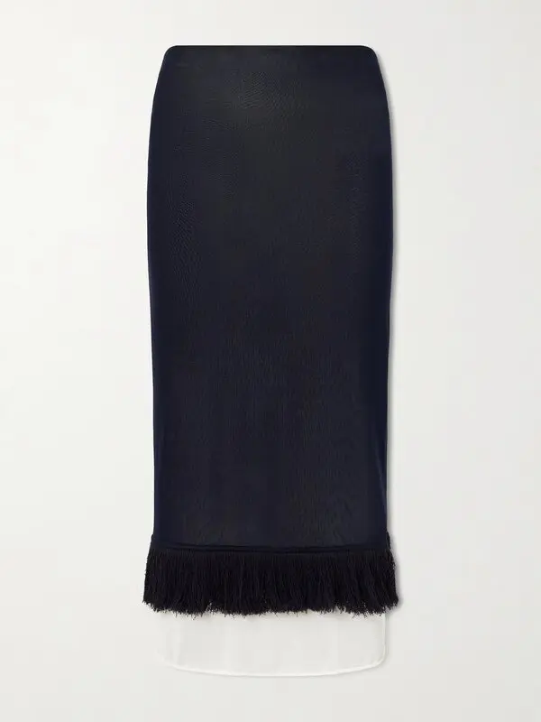 Bottega Veneta Fringed Knitted Silk Midi Skirt - Blue