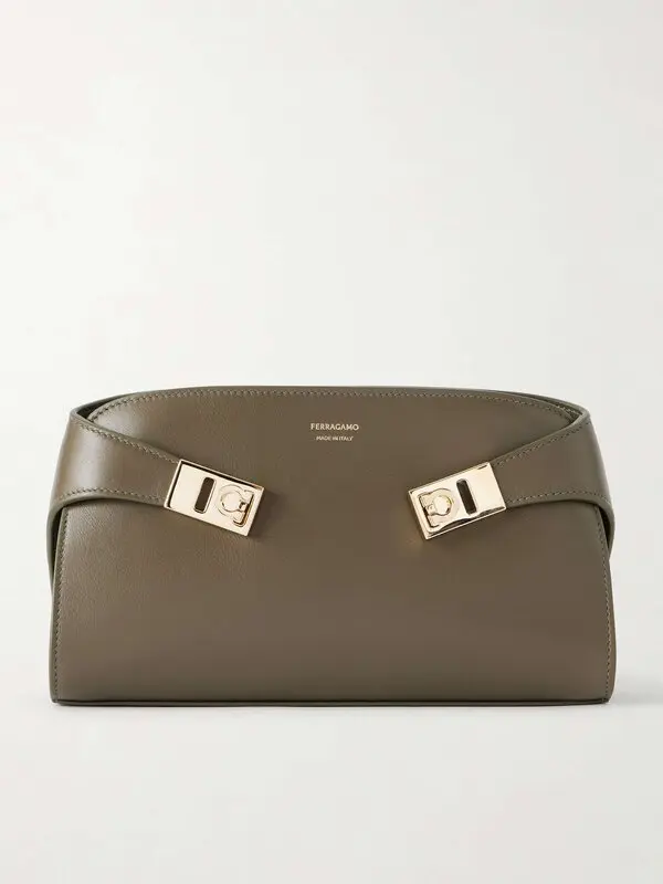 FERRAGAMO Textured Leather Shoulder Bag - Army Green