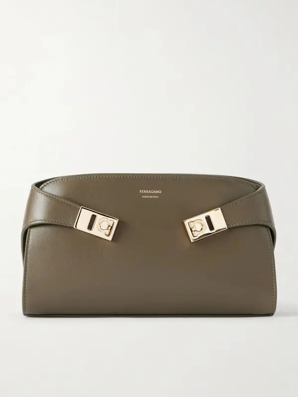 FERRAGAMO Textured Leather Shoulder Bag - Green