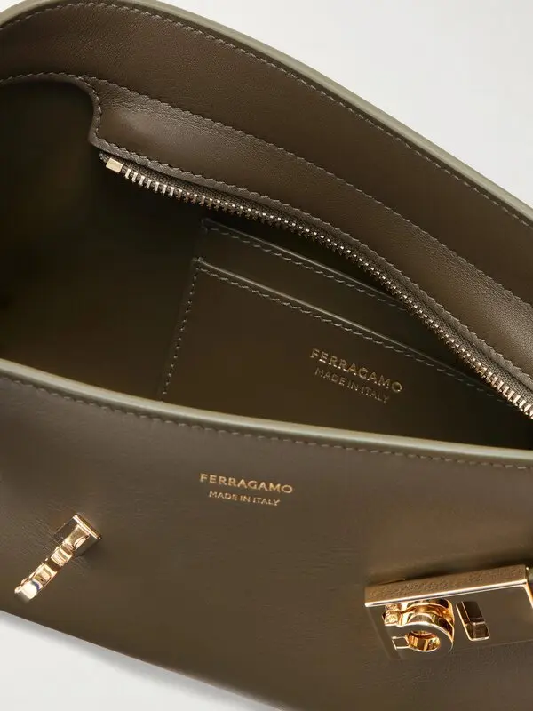 FERRAGAMO Hug Embellished Textured-leather Shoulder Bag