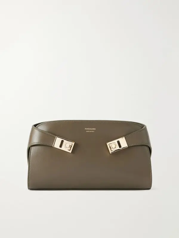 FERRAGAMO Hug Embellished Textured-leather Shoulder Bag - Green