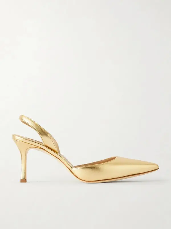 Manolo Blahnik Carolyne 50 Metallic Leather Slingback Pumps